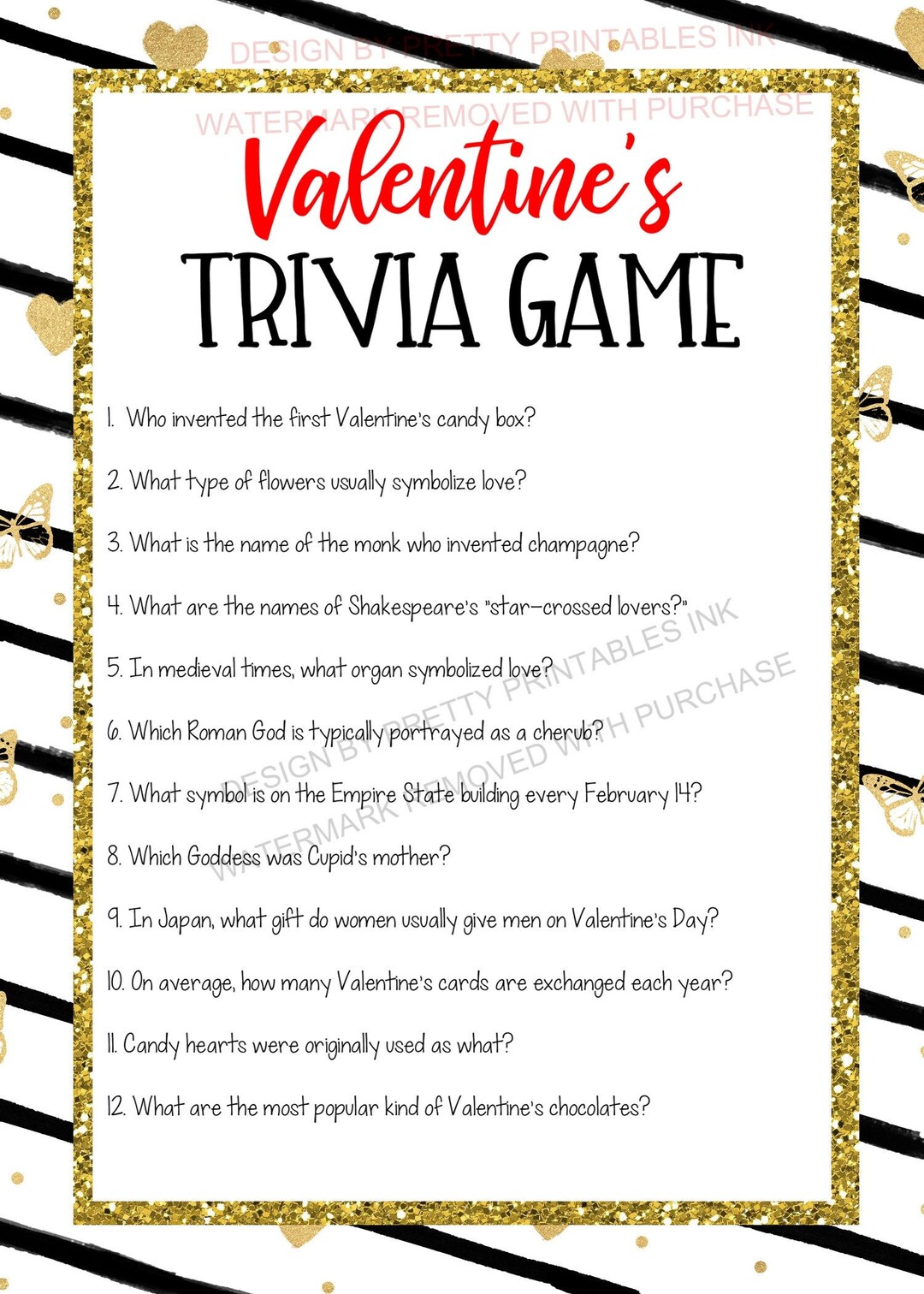 Printable Valentine's Day Game, Valentines Trivia Game, Galentine's ...