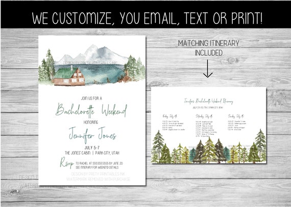 Mountain bachelorette weekend invitation and itinerary printable | Lake ...