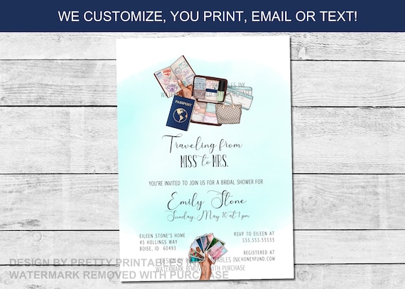Traveling From Miss to Mrs Invitation | Travel Theme Bridal Shower ...