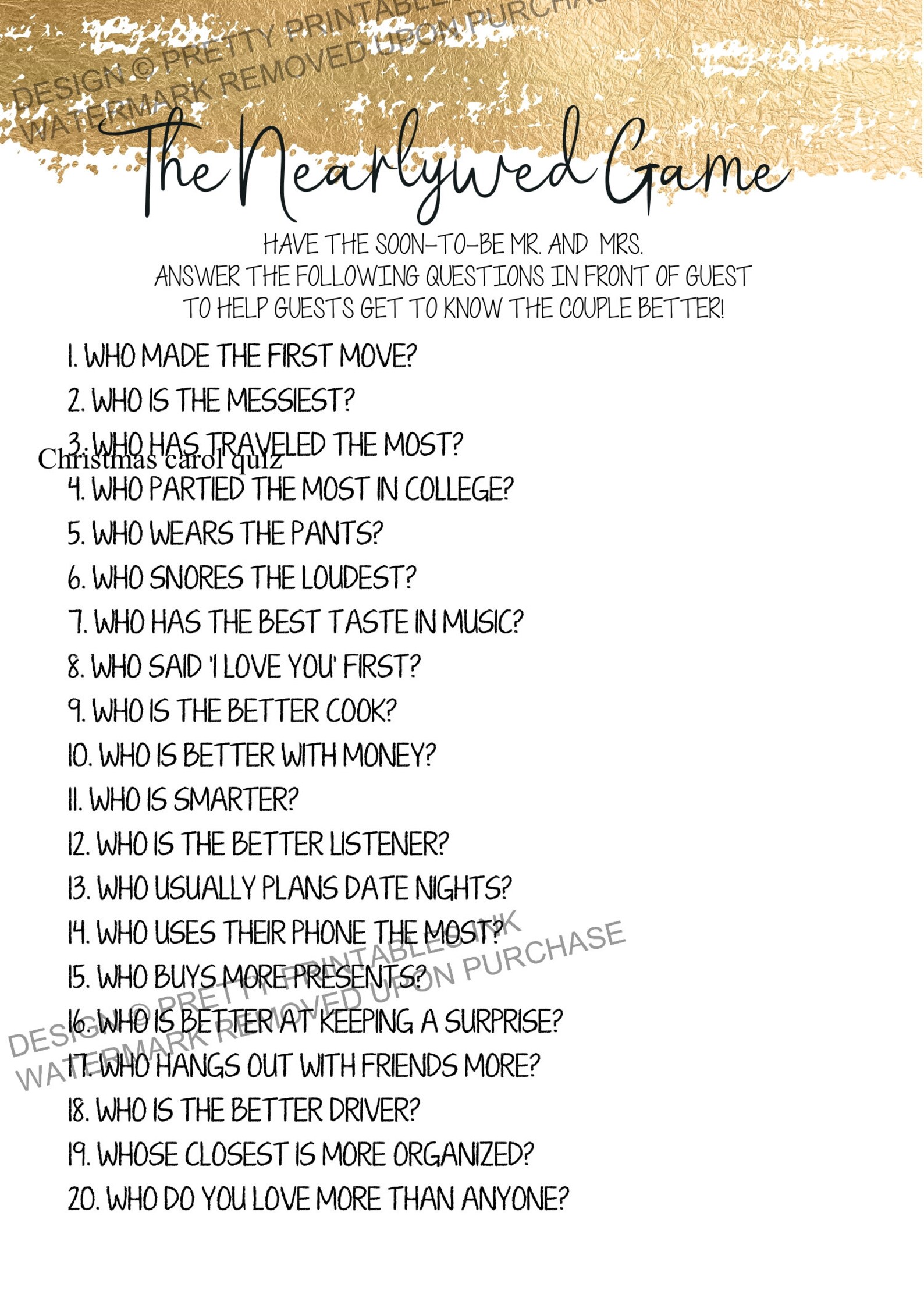 Bride or groom quiz bridal shower game nearlywed game | Etsy