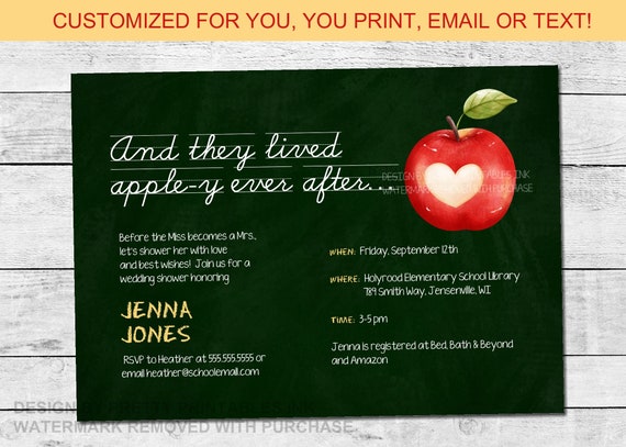 Teacher bridal shower invitation, classroom shower invitation, apple-y ...