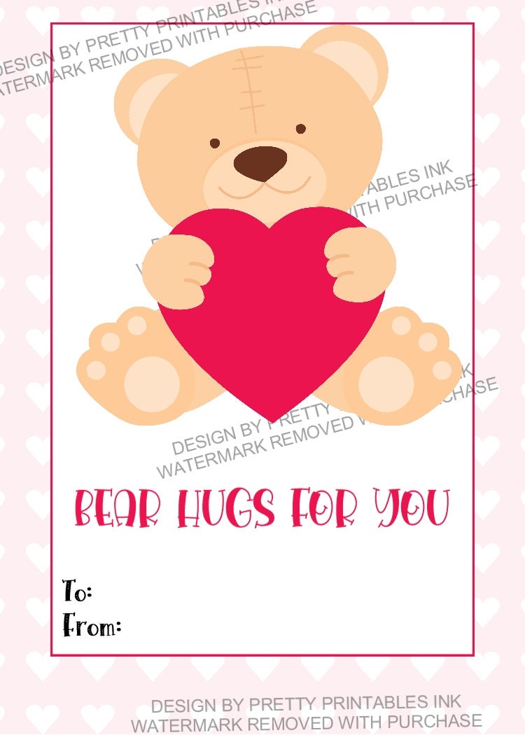 Teddy Bear Valentines Cards Printable, Kids Valentines Cards, Classroom ...