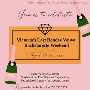 Last Rendez Veuve Bachelorette Invitation and Itinerary Champagne ...