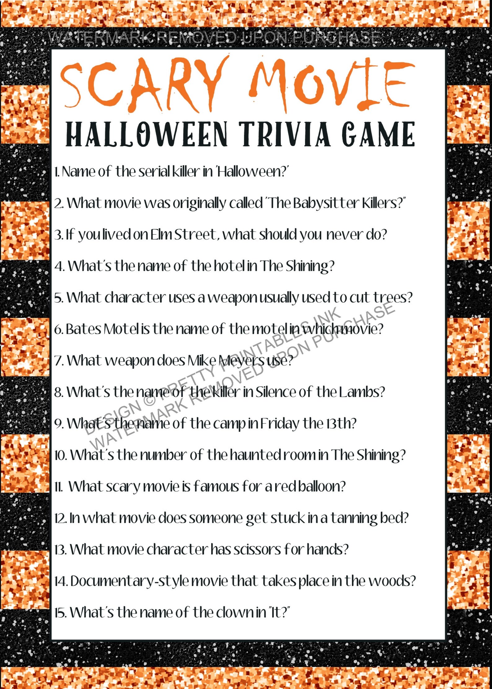 Printable Halloween Game Scary Movie Trivia Game Scary Movie - Etsy Canada