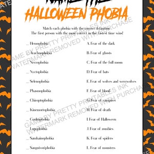 Adult Halloween Game Name That Phobia, Halloween Trivia, Printable ...