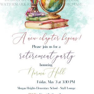 Teacher Retirement Party Invitation Printable, Personalized Teacher ...