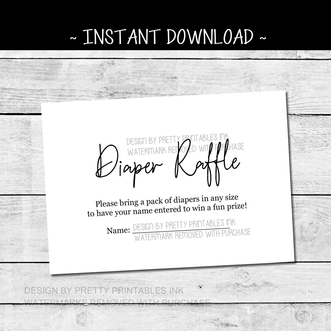 Minimalist Diaper Raffle Card Printable, Diaper Raffle Ticket, Diaper ...