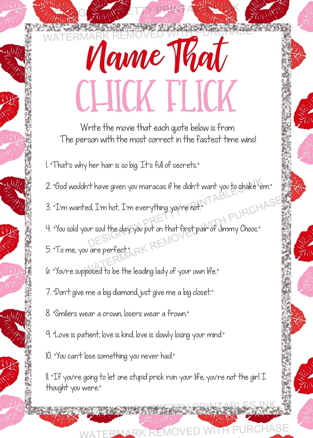 Chick Flick Game, Girls Night in Game, Ladies Night Game, Birthday Game ...