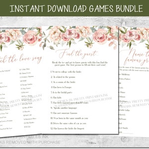 Pink Floral Bridal Shower Games Printable Find the Guest Game, Match ...