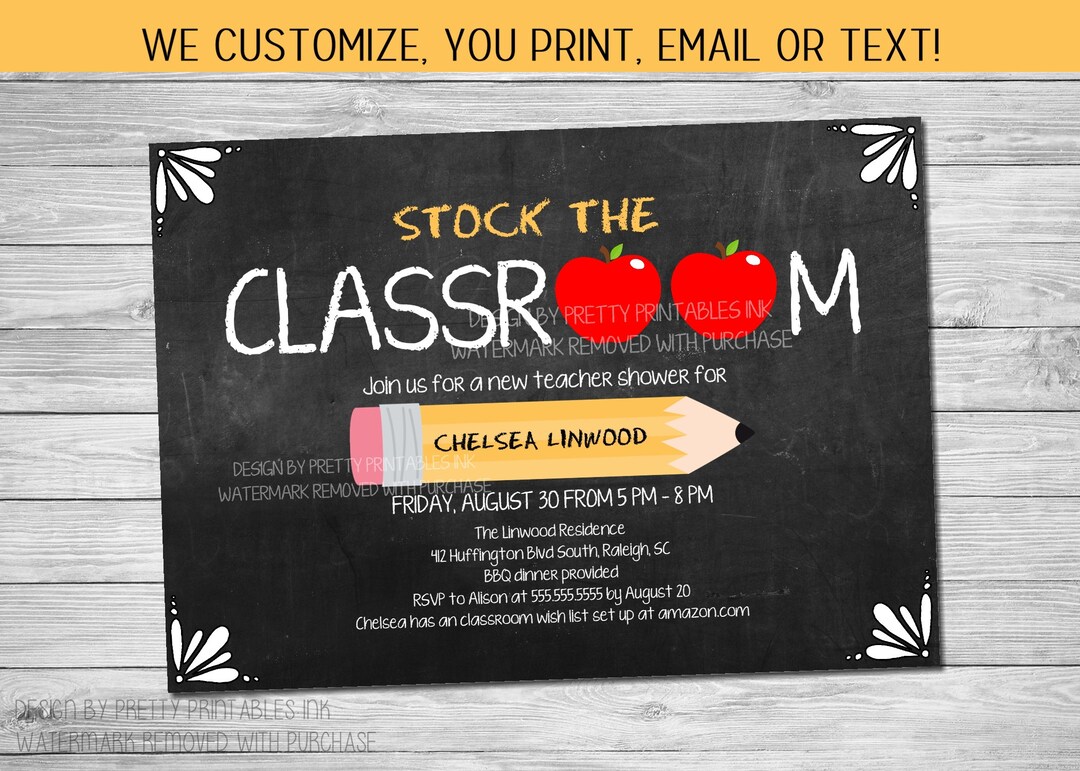 New Teacher Shower Invitation, Stock the Classroom Invitation, Teacher ...
