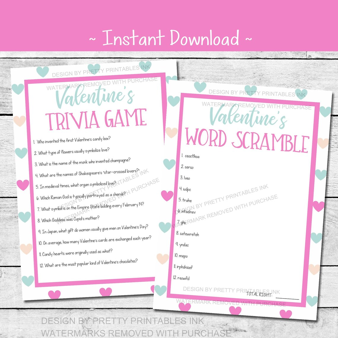 Valentine's Day Games Printable, Valentine's Day Trivia Game, Valentine ...