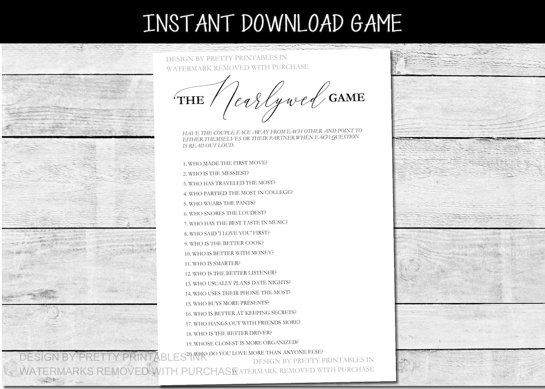Instant Download Engagemen Party Game, the Nearlywed Game, Minimalist ...