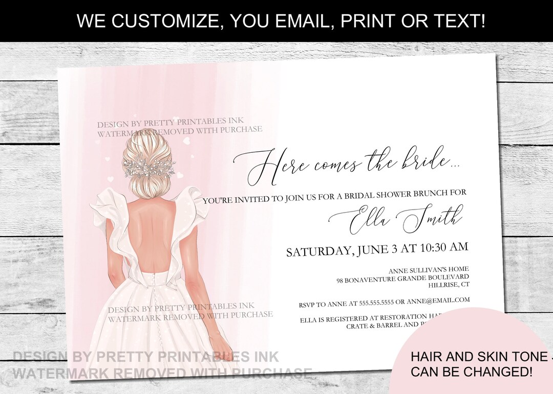 Bridal Shower Invitation Printable Blush Bridal Shower Invitation ...
