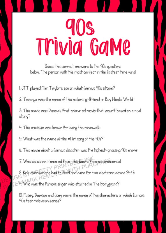 Quiz 90S Trivia Questions And Answers Printable Quiz 90S Trivia Questions And Answers Printable