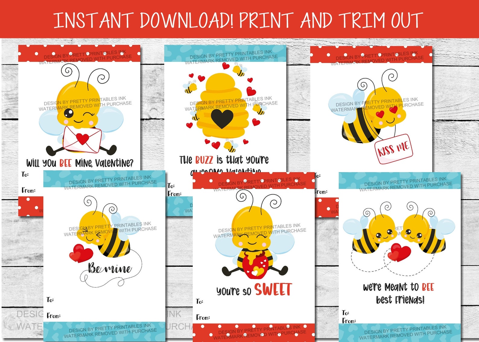 Kids Valentines Cards Printable | Printable Bee Valentine Cards ...
