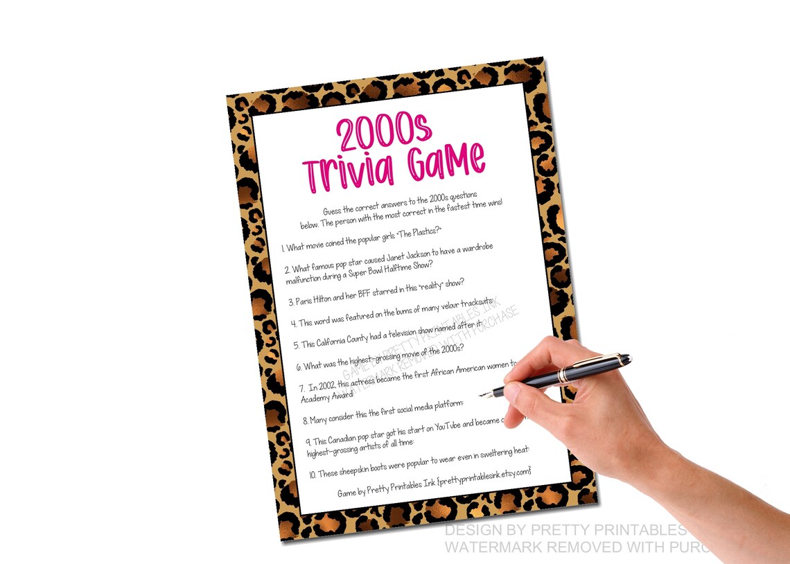 2000s Trivia Game Printable Adult Birthday Party Game - Etsy