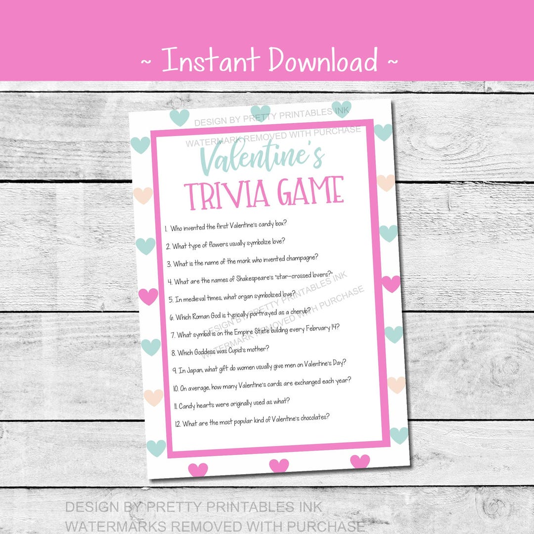 Valentine's Day Game Printable, Valentines Trivia Game, Valentines Game ...