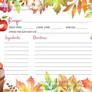 Printable Recipe Card | Fall Recipe Card | Blank Recipe Card | Bridal ...
