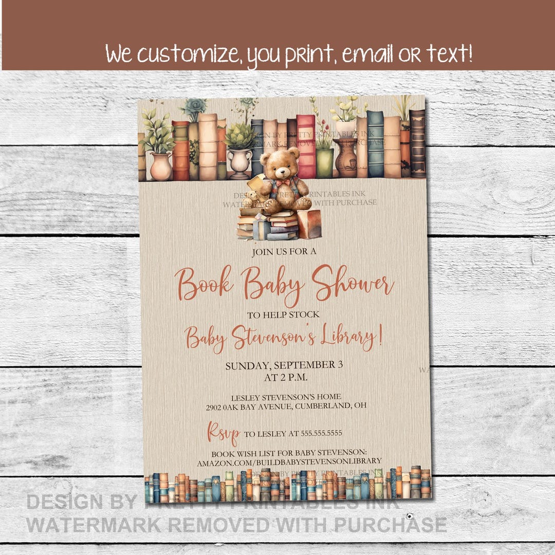 Book Baby Shower Invitation Teddy Bear Baby Shower Invitation Stock ...