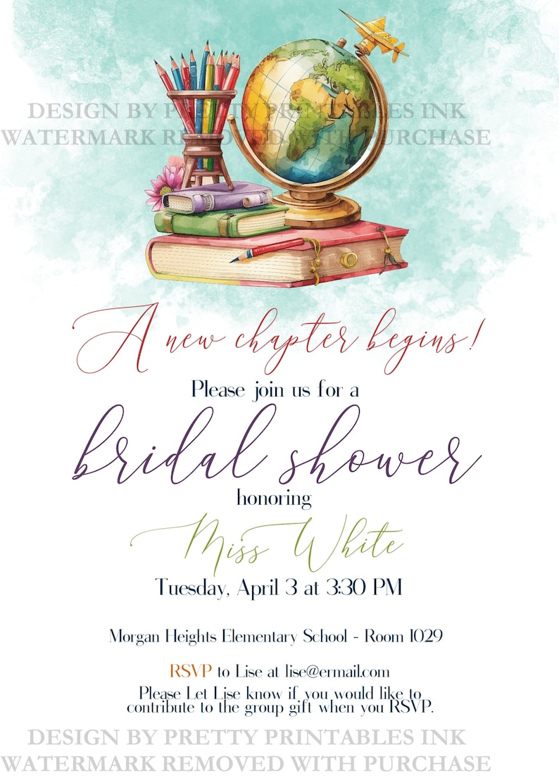 Printable Teacher Bridal Shower Invitation Classroom Shower - Etsy