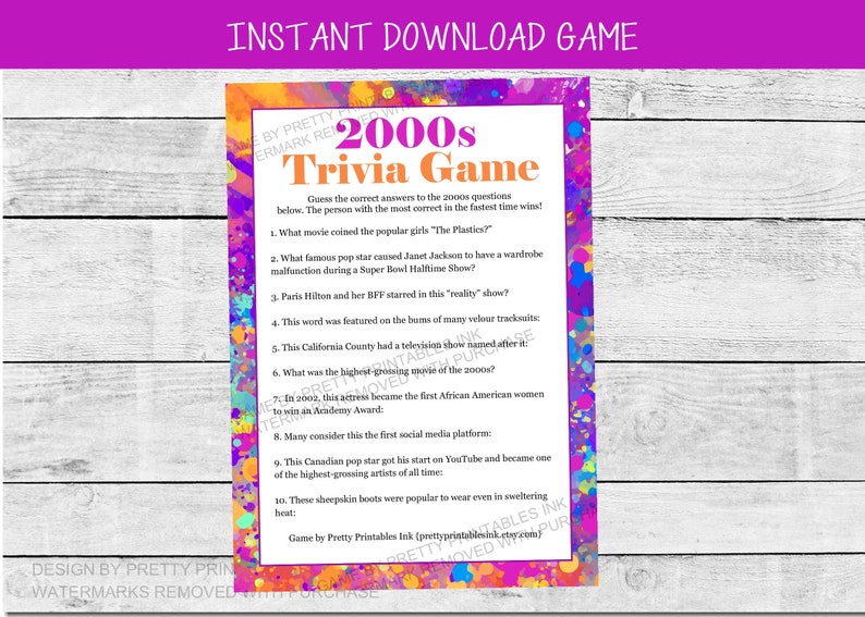2000s Trivia Game Printable 2000s Party Game Girls Night in - Etsy