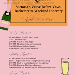 Last Rendez Veuve Bachelorette Invitation and Itinerary Champagne ...