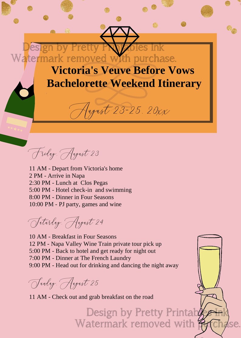 Last Rendez Veuve Bachelorette Invitation and Itinerary - Etsy