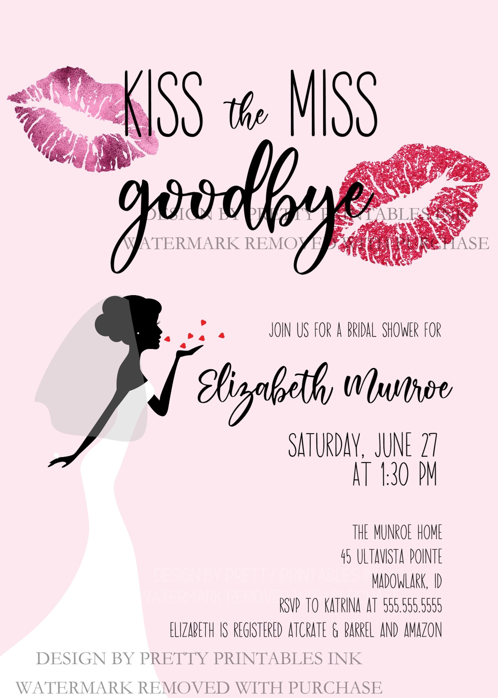 Kiss the Miss Goodbye Invitation, Kiss the Miss Invite for Bridal ...