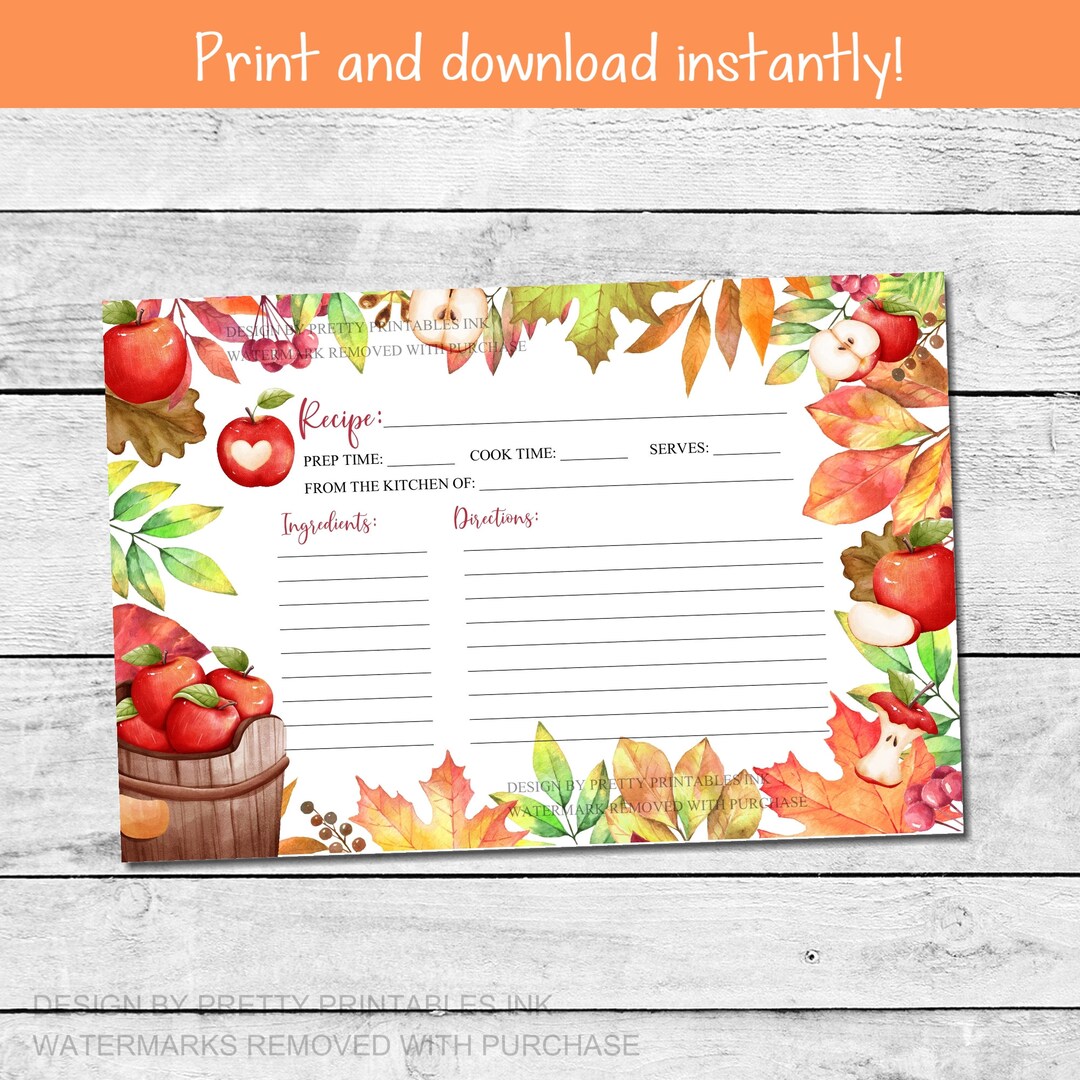 Printable Recipe Card | Fall Recipe Card | Blank Recipe Card | Bridal ...