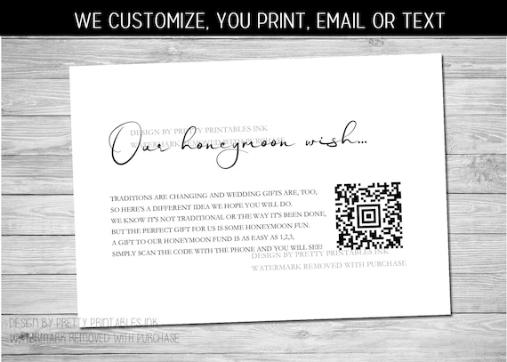 Honeymoon Fund QR Code Insert, Minimalist Honeymoon Wish Card, Wishing ...
