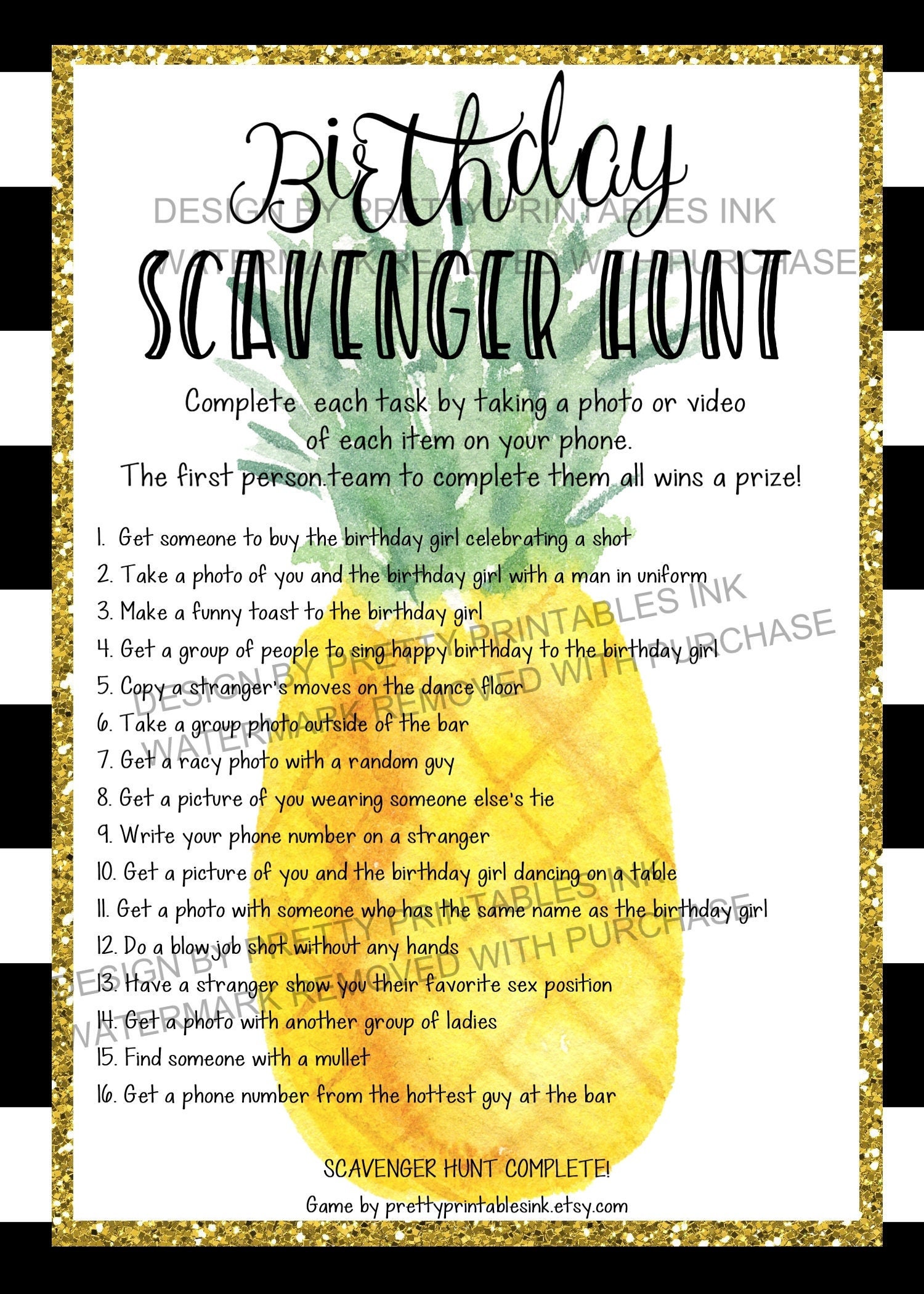 Printable Adult Scavenger Hunt Game Adult Birthday Scavenger Hunt Game