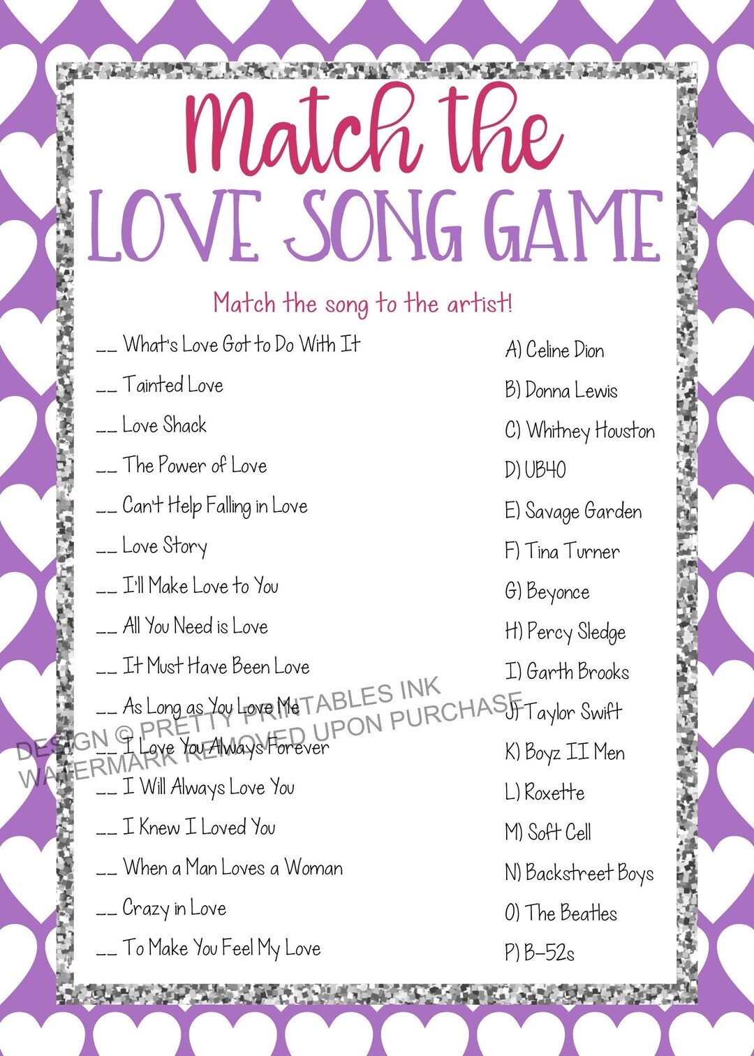 Printable Valentine's Day Game, Valentine's Party Game, Match the Love ...