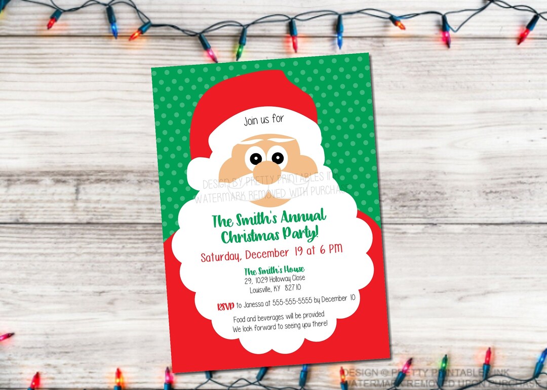 Santa Christmas Party Invitation Printable, Holiday Party Invitation ...