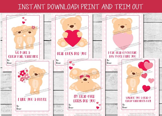 Teddy Bear Valentines Cards Printable, Kids Valentines Cards, Classroom ...