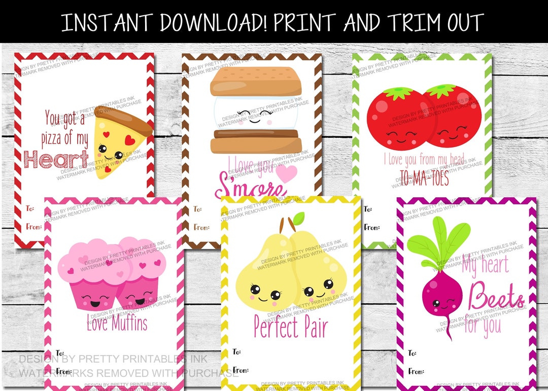 Printable Food Valentine Cards | Kids Valentines Cards| Classroom ...