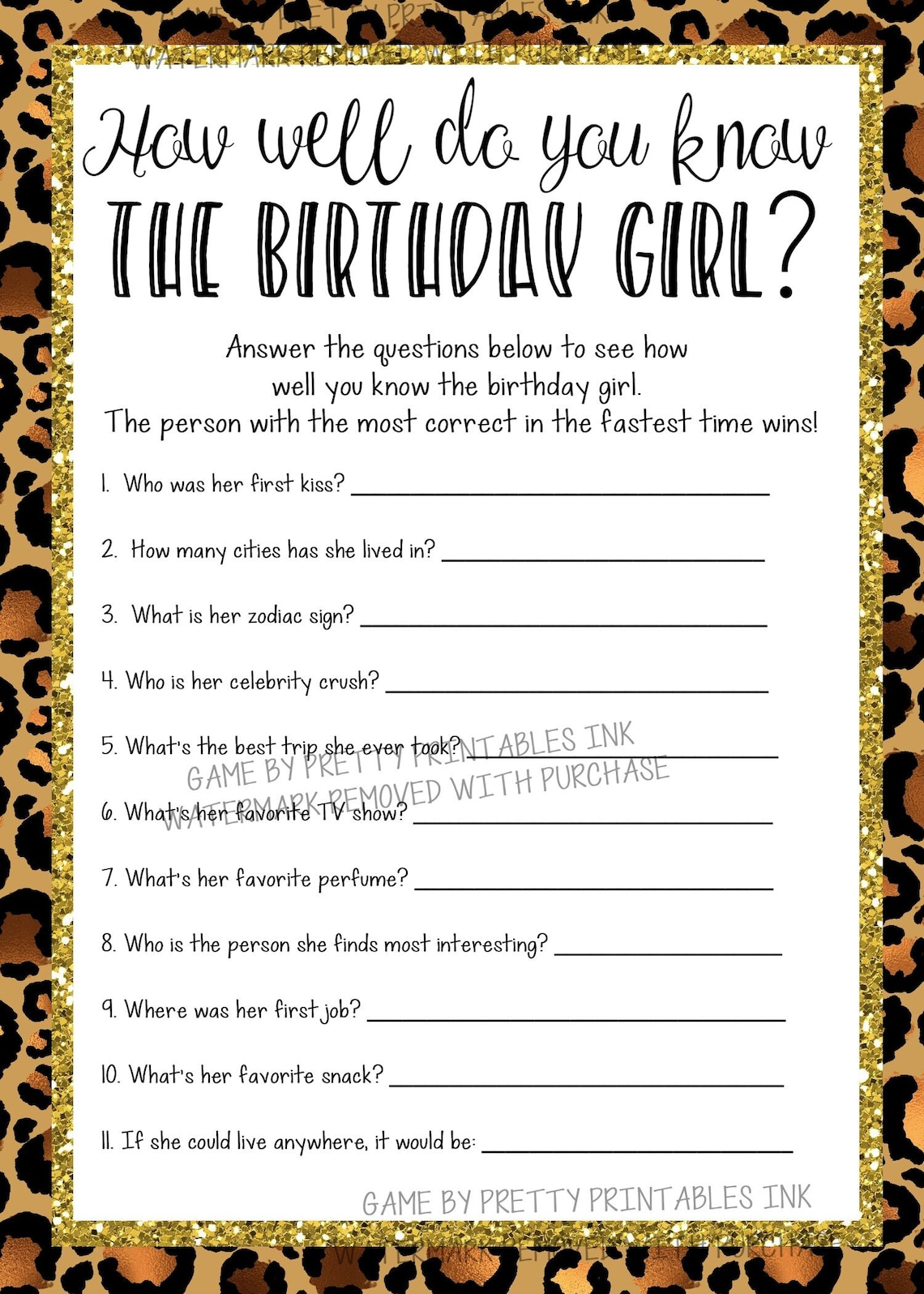 Adult Who Knows the Birthday Girl Game How Well Do You Know - Etsy