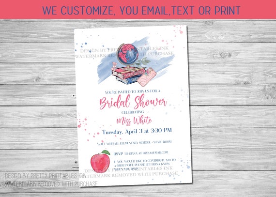 Printable teacher bridal shower invitation | classroom shower ...