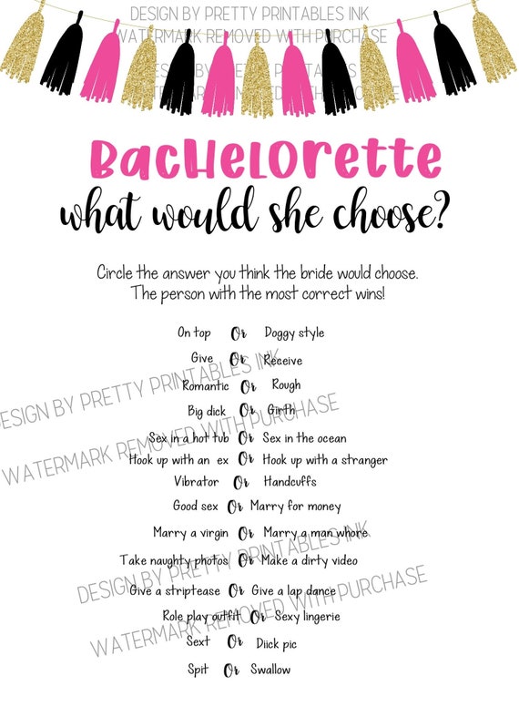 Bachelorette Party Game, This or That Bachelorette Game, Dirty Would ...