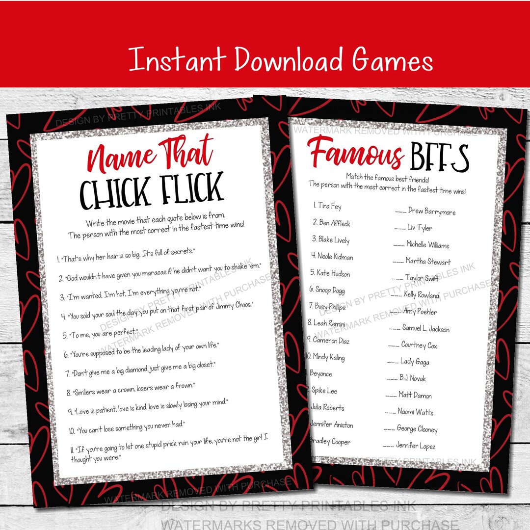 Girls Night Games, Chick Flick Game, Famous Bffs Game, Printable ...