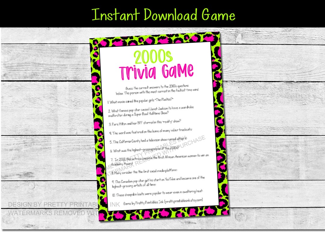 2000s Trivia Game Printable | Y2K Party Game | Girls Night Game | 2000s ...