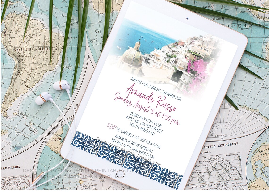 Printable Mediterranean Bridal Shower Invitation Positano - Etsy