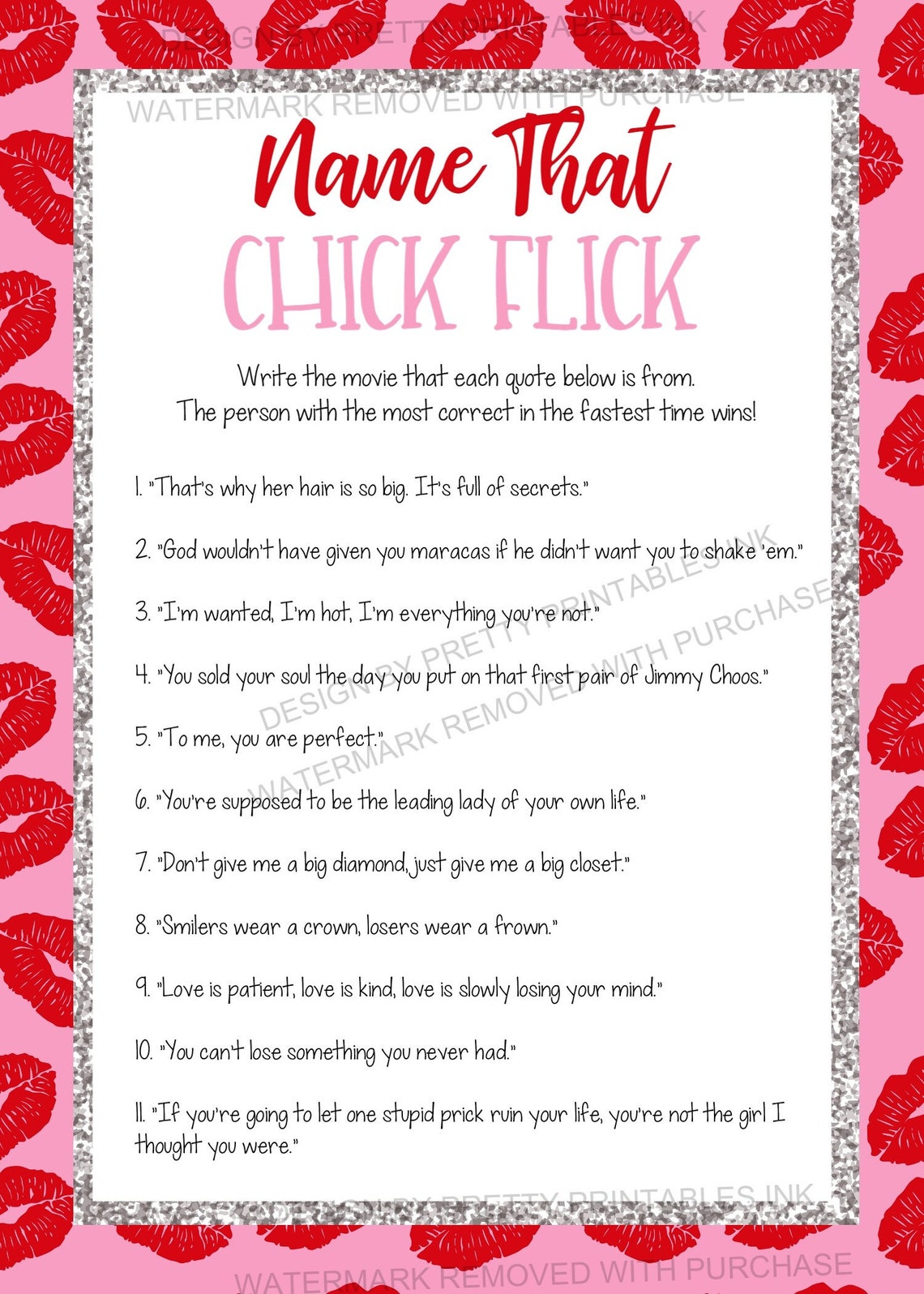 Name That Chick Flick Game: Girls Night in (PDF) - Etsy