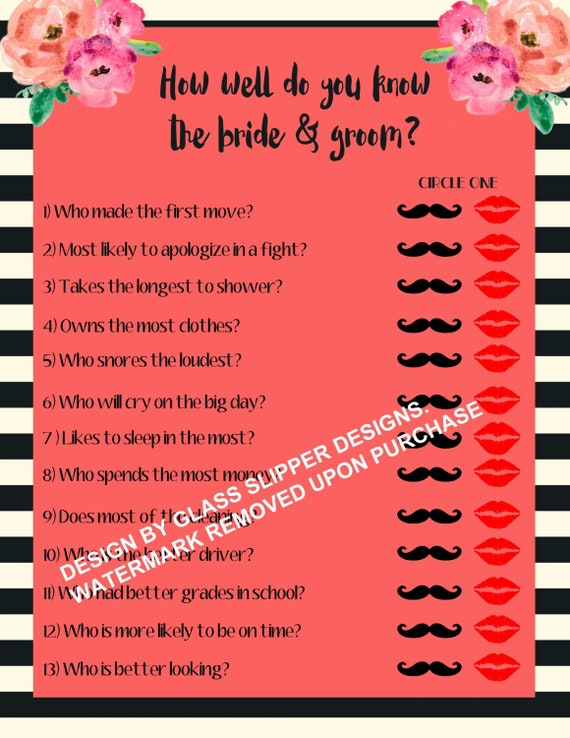 Who Knows The Couple Best Bridal Shower Game, Nearlywed Engagement Party Game, Bride or Groom ...