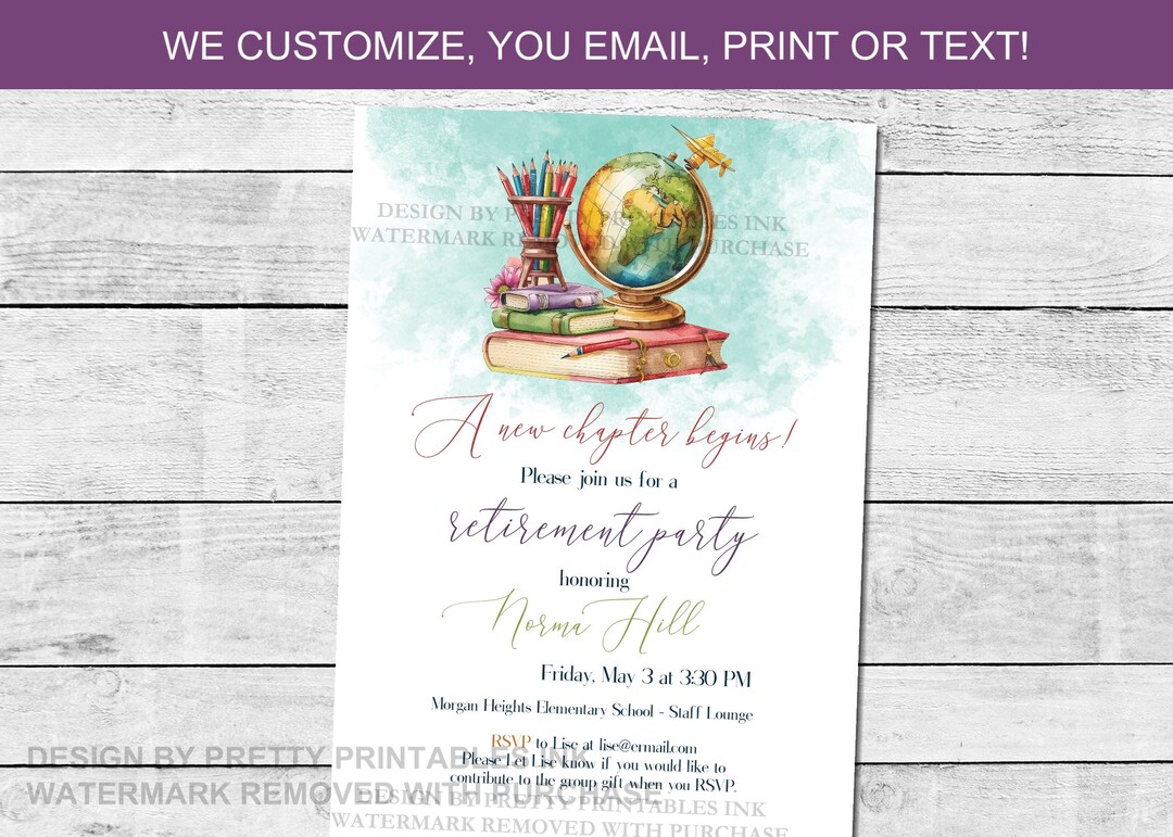 Teacher Retirement Party Invitation Printable, Personalized Teacher ...