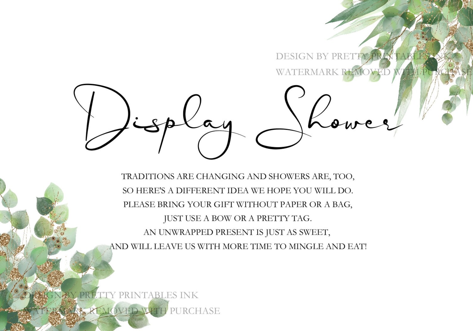 Printable Display Shower Card Greenery Display Shower Insert | Etsy