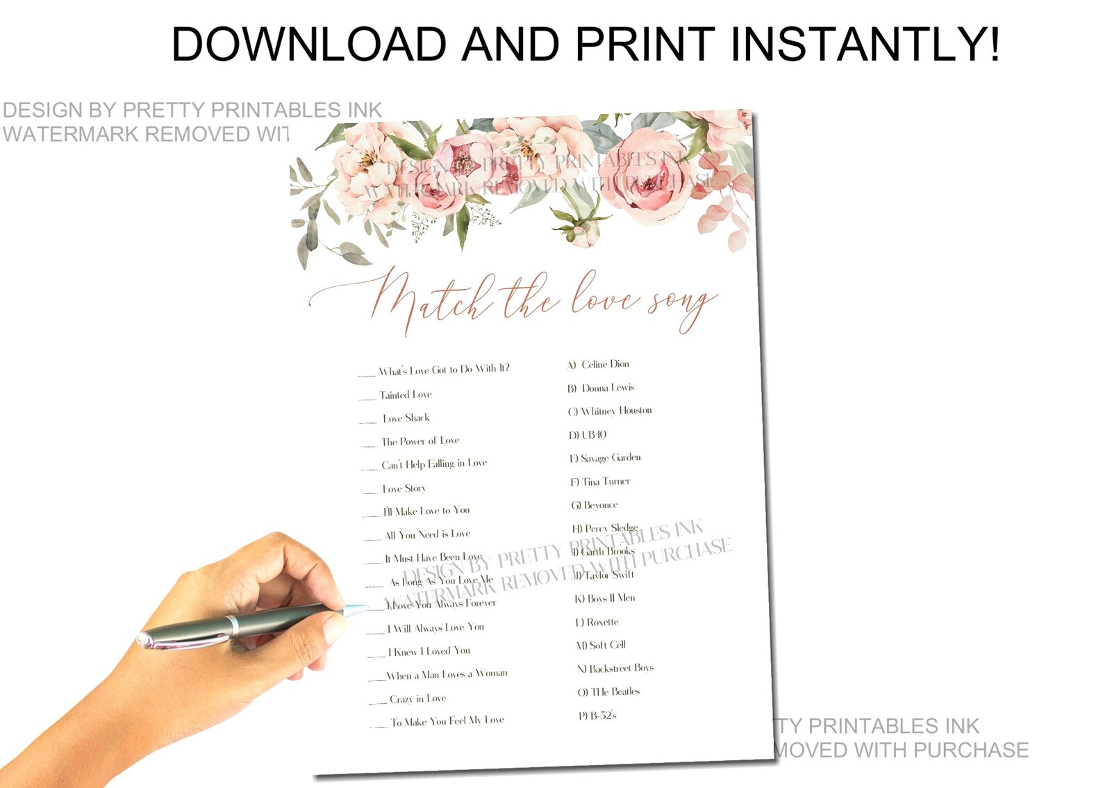 Love Song Game Printable Match the Love Song Game Instant - Etsy