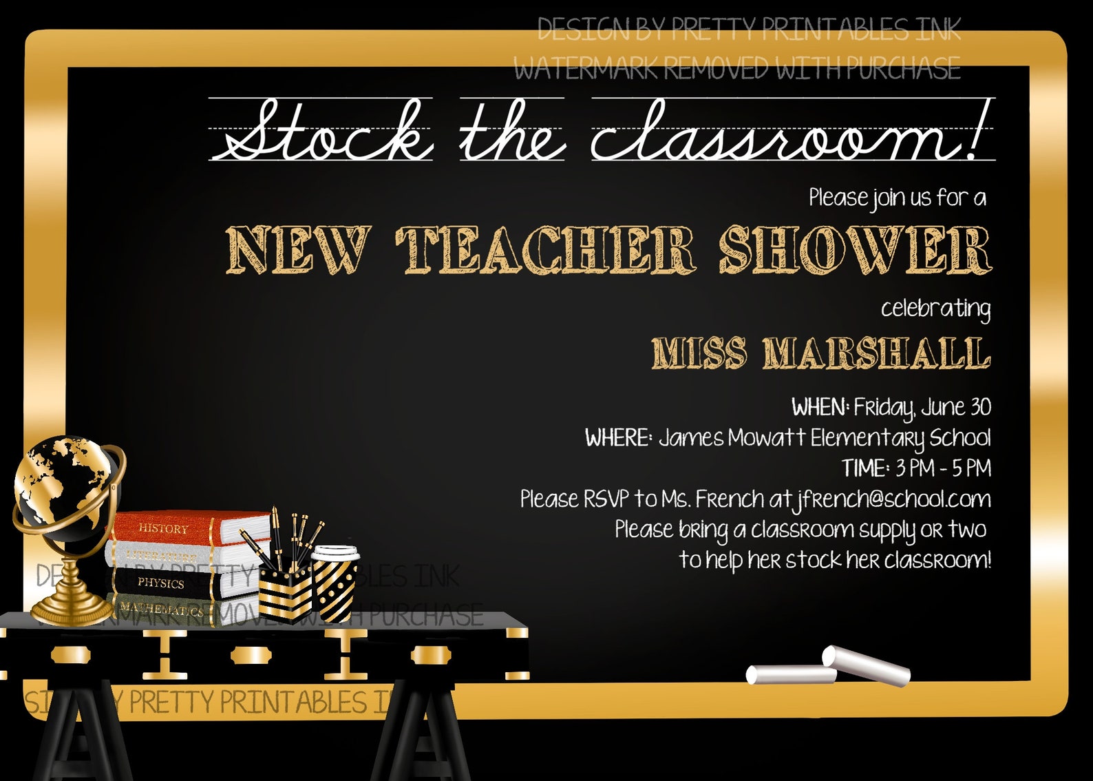 New Teacher Shower Invitation Printable, Digital New Teacher Party ...