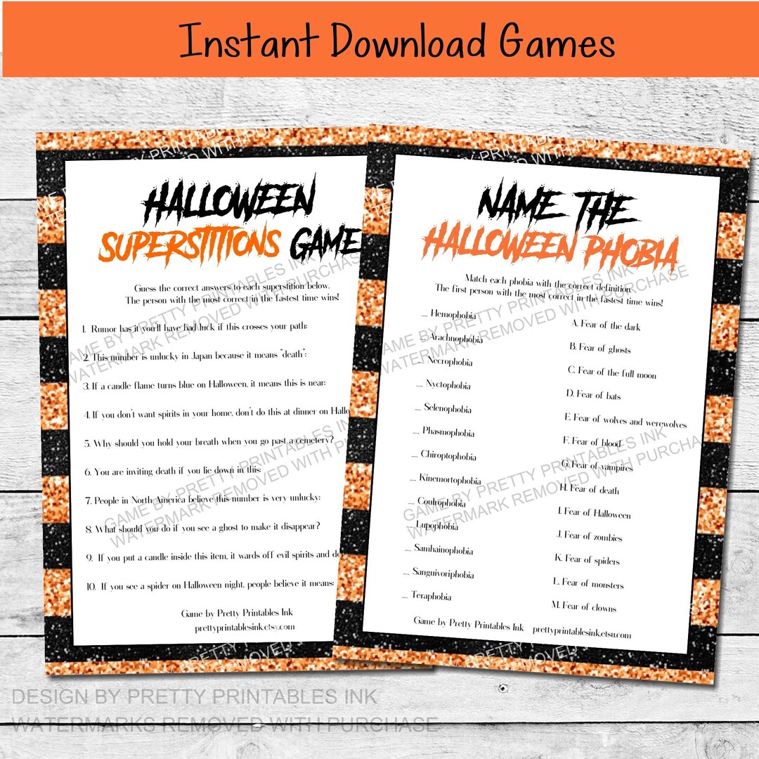 Fun Halloween Game Bundle: Name the Phobia and Superstition Trivia ...