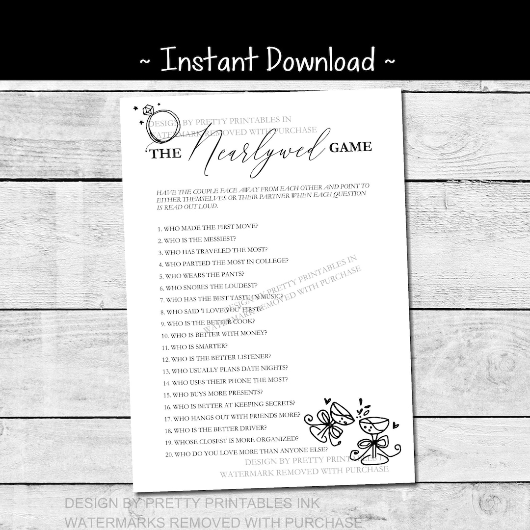 Instant Download Engagement Party Game, the Nearlywed Game, Hand Drawn ...