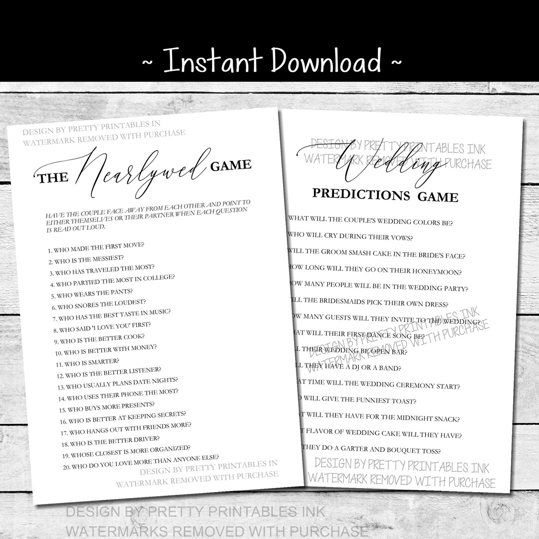 Minimalist Engagement Party Games Bundle - Greenery Nearlywed Game & Wedding Predictions Game ...